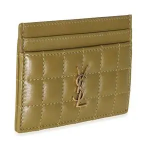 Saint Laurent Olive Drab Quilted Lambskin Cassandre Credit Card Case - Green