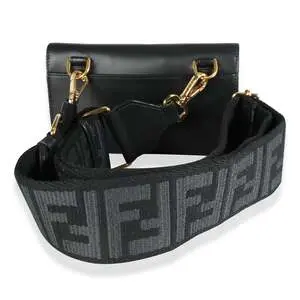 Fendi Calfskin Flat Baguette With Strap - Black