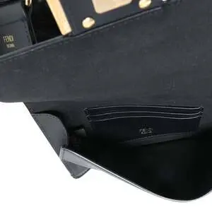 Fendi Calfskin Flat Baguette With Strap - Black