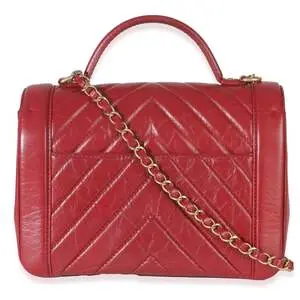 Chanel Chevron Calfskin Top Handle Flap Bag - Red