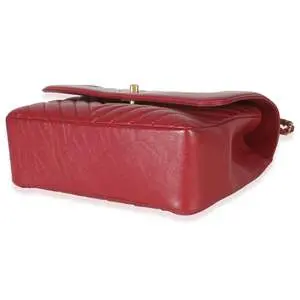 Chanel Chevron Calfskin Top Handle Flap Bag - Red