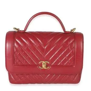 CHANEL Chevron Calfskin Top Handle Flap Bag