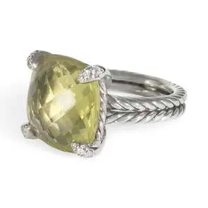 David Yurman Sterling Silver Lemon Quartz And Diamond Chatelaine Ring