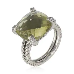 David Yurman Sterling Silver Lemon Quartz And Diamond Chatelaine Ring