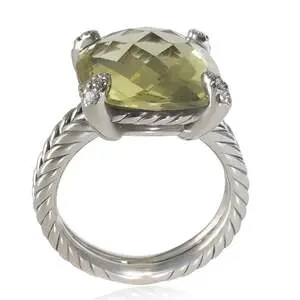David Yurman Sterling Silver Lemon Quartz And Diamond Chatelaine Ring