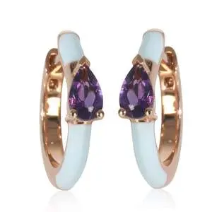 MYGEMMA 14k Rose Gold Amethyst And Enamel Huggie Earrings - Rose_gold