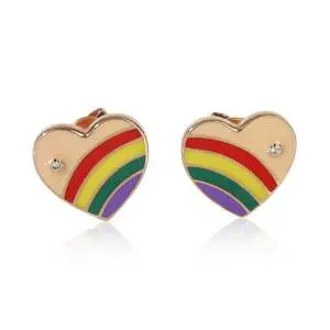 MYGEMMA 14k Rose Gold Diamond & Rainbow Enamel Earrings - Rose_gold