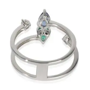 MYGEMMA 14k White Gold Emerald, Tanzanite, And Diamond Ring
