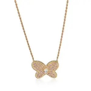 Graff Pink And White Diamond Butterfly Necklace - Yellow_gold