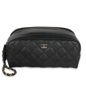 Chanel Quilted Caviar Toiletry Case With Chain