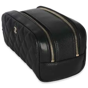 Chanel Quilted Caviar Toiletry Case With Chain
