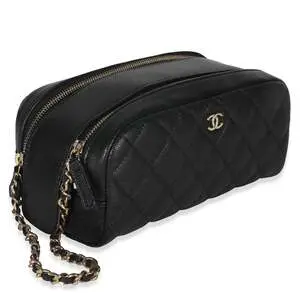 Chanel Quilted Caviar Toiletry Case With Chain