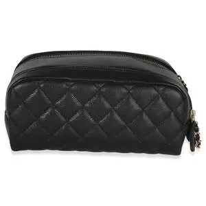 Chanel Quilted Caviar Toiletry Case With Chain