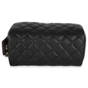 Chanel Quilted Caviar Toiletry Case With Chain