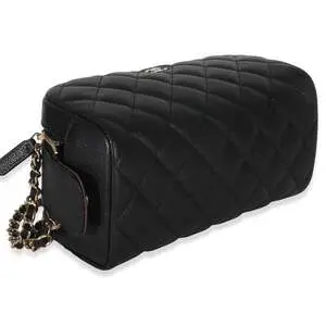 Chanel Quilted Caviar Toiletry Case With Chain