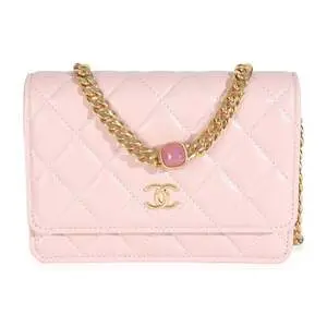 CHANEL Quilted Lambskin CC Pearl Enamel Clutch On Chain