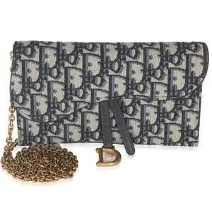 Dior Oblique Canvas Saddle Chain Pouch - Blue