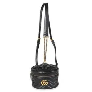 Gucci Calfskin Matelasse Gg Marmont Round Backpack - Black