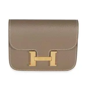 Hermès Etoupe Epsom Constance Slim Wallet GHW Gray