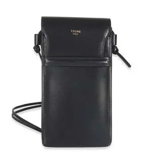 Celine Smooth Calfskin Flap Phone Pouch - Black