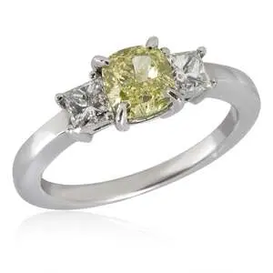 MYGEMMA Fancy Intense Yellow Cushion Cut Diamond Engagement Ring 1.31 Ctw