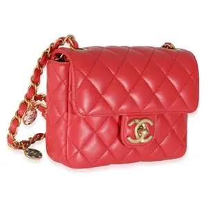Chanel Red Quilted Lambskin Coco Pins Flap Bag