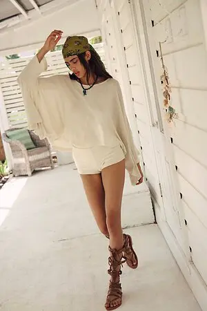 Free People Knit Top And Shorts Set Tofu