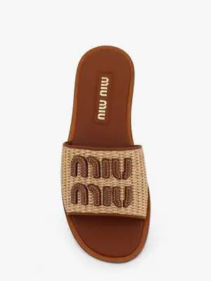 Miu Miu Raffia And Leather Sandals With Logo