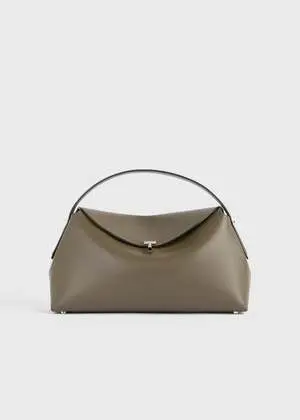 TOTEME T-lock Grained-leather Top Handle - Dark Taupe