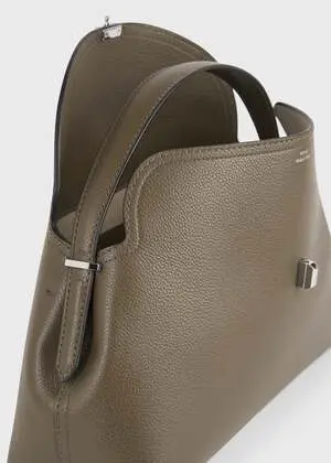 TOTEME T-lock Grained-leather Top Handle - Dark Taupe