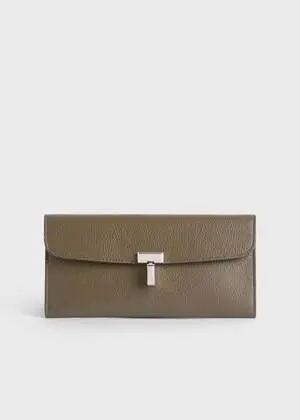 TOTEME T-lock Grained-leather Wallet - Dark Taupe
