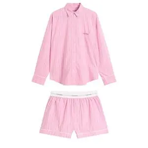Calvin Klein Cotton Poplin Pyjama Set - Trail Stripe Pink Essence
