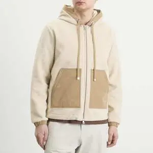 Moncler Teddy Fleece Zip-up Hooded Fleece - Beige
