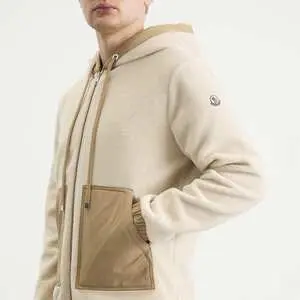 Moncler Teddy Fleece Zip-up Hooded Fleece - Beige