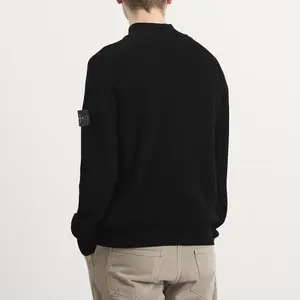 Stone Island Ribbed Soft Cotton Half Zip Knit Jumper - Black