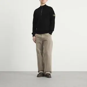 Stone Island Ribbed Soft Cotton Half Zip Knit Jumper - Black