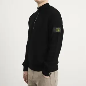 Stone Island Ribbed Soft Cotton Half Zip Knit Jumper - Black