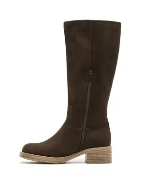 THERAPY AUSTRALIA Fever Square Toe Tall Boots - Chocolate Faux Suede