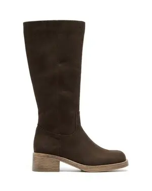 THERAPY AUSTRALIA Fever Square Toe Tall Boots - Chocolate Faux Suede