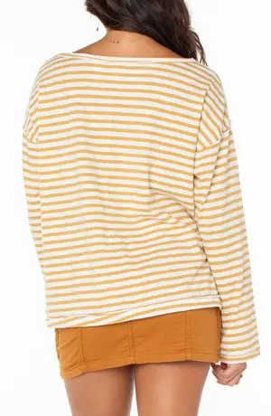 Roxy Striped Dolman-sleeve Pullover - Curry