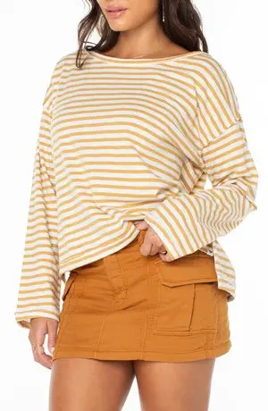 Roxy Striped Dolman-sleeve Pullover - Curry