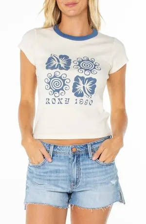 Roxy Hibiscus Swirl 90s Baby Tee - Cloud Dancer