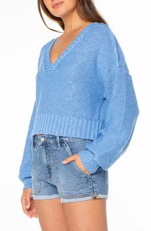 Roxy Study Hall V-neck Sweater - Silver Lake