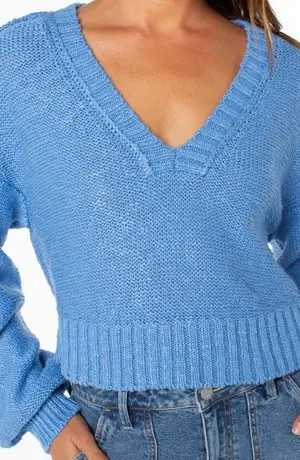 Roxy Study Hall V-neck Sweater - Silver Lake