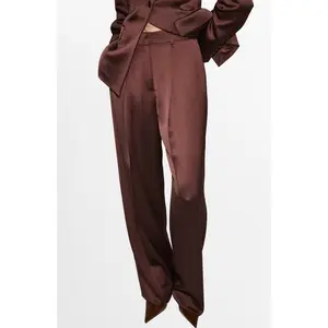 Mango Pleated Satin Trousers - Brown