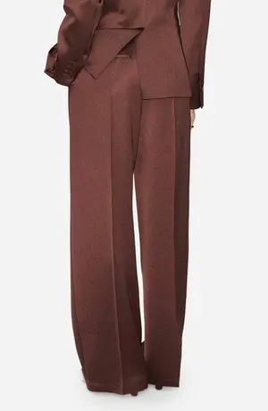 Mango Pleated Satin Trousers - Brown