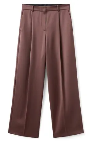 Mango Pleated Satin Trousers - Brown