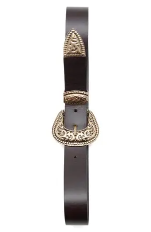 Mango Engraved Buckle Leather Belt
