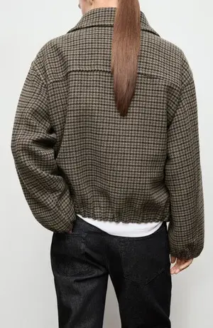 Mango Houndstooth Check Wool-blend Bomber Jacket
