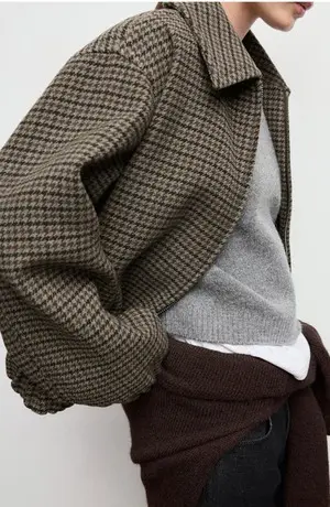 Mango Houndstooth Check Wool-blend Bomber Jacket